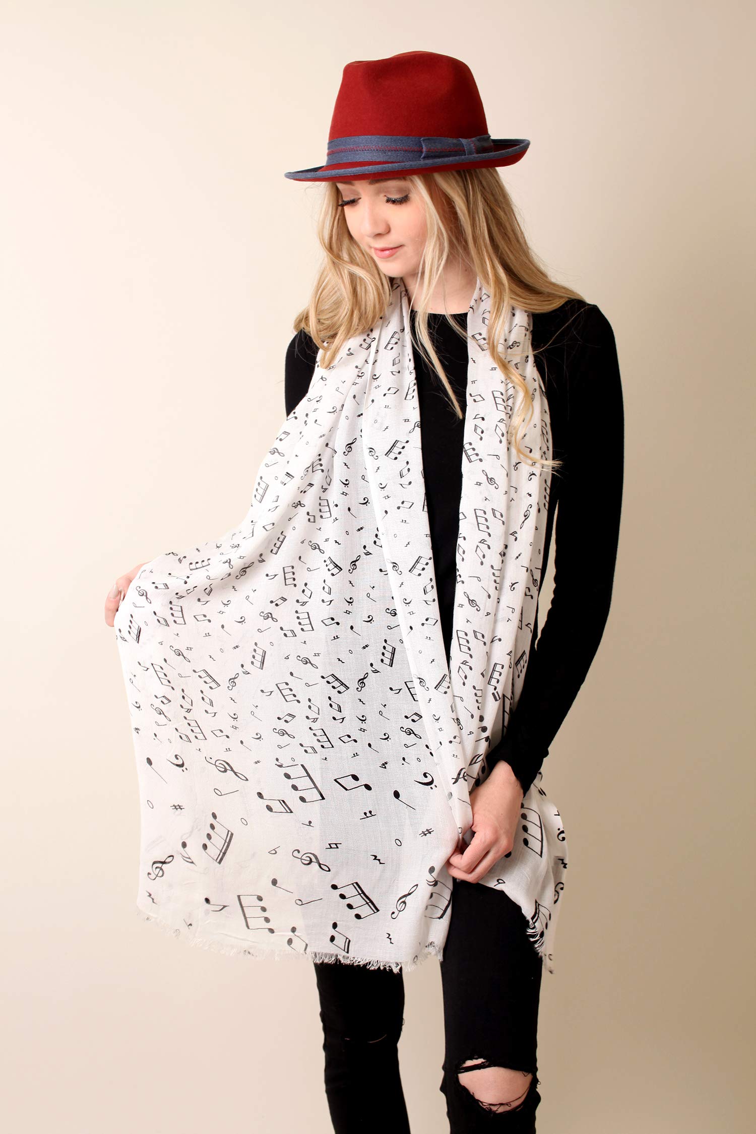 Anika Dali Women's Music Lover Musical Notes Fashion Scarf Shawl (Off-White)