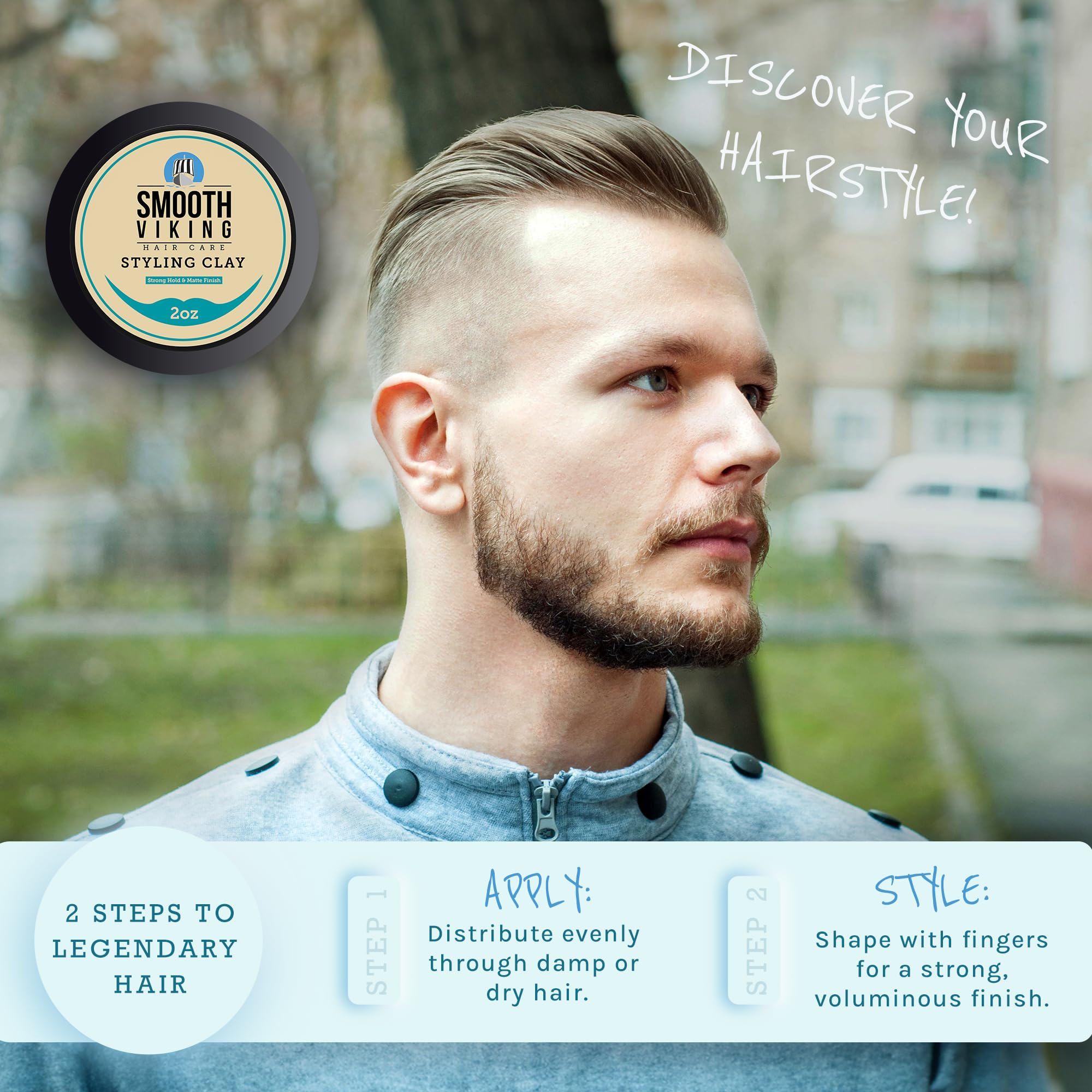 Smooth Viking Hair Clay for Men - Strong Hold, Clay Pomade, Hair Paste, Styling Clay with Matte Finish, Made in USA, 2oz