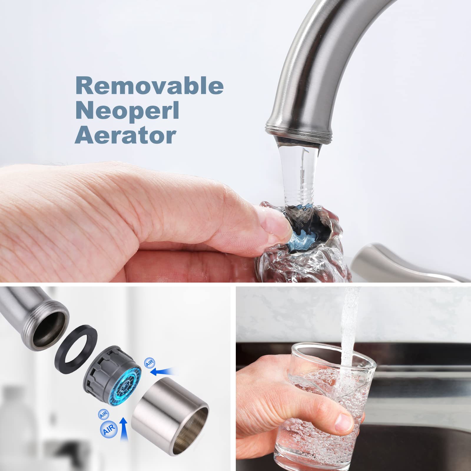 ARCORA 2 Handle Modern Bathroom Faucet Brushed Nickel, 4 Inch Centerset Bathroom Faucet with Drain Assembly and Supply Hoses, 3 Holes Faucet for Bathroom Sink