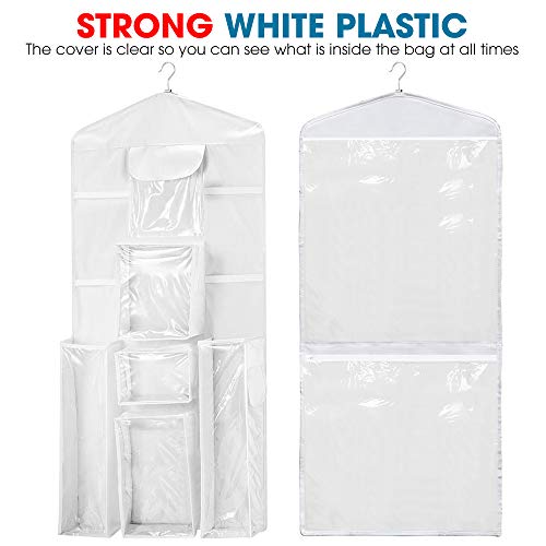 ProPik Hanging Double Sided Wrapping Paper Storage Organizer With Multiple Front And Back Pockets Organize Your Gift Wrap & Gift Bags Bows Ribbons 40”X17 Fits 40 Inch Rolls (White)