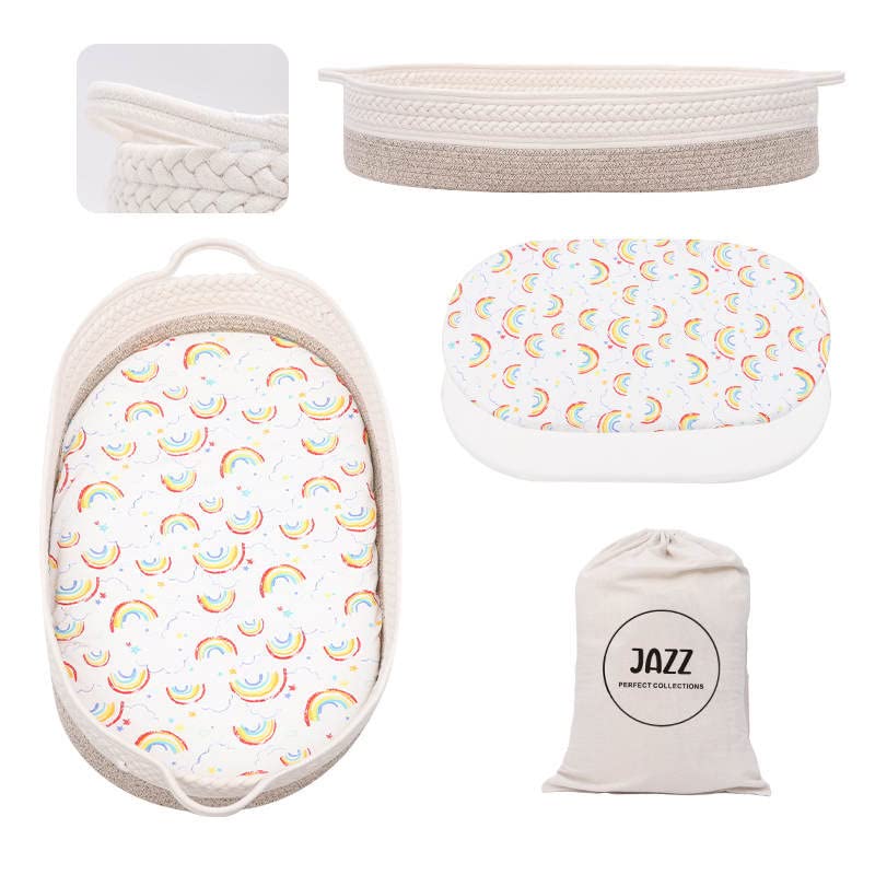 Baby Diaper Changing Cotton Rope Basket with Extra Thick Quilted Zippered Comfortable Foam Pad and Washable Fitted Cover