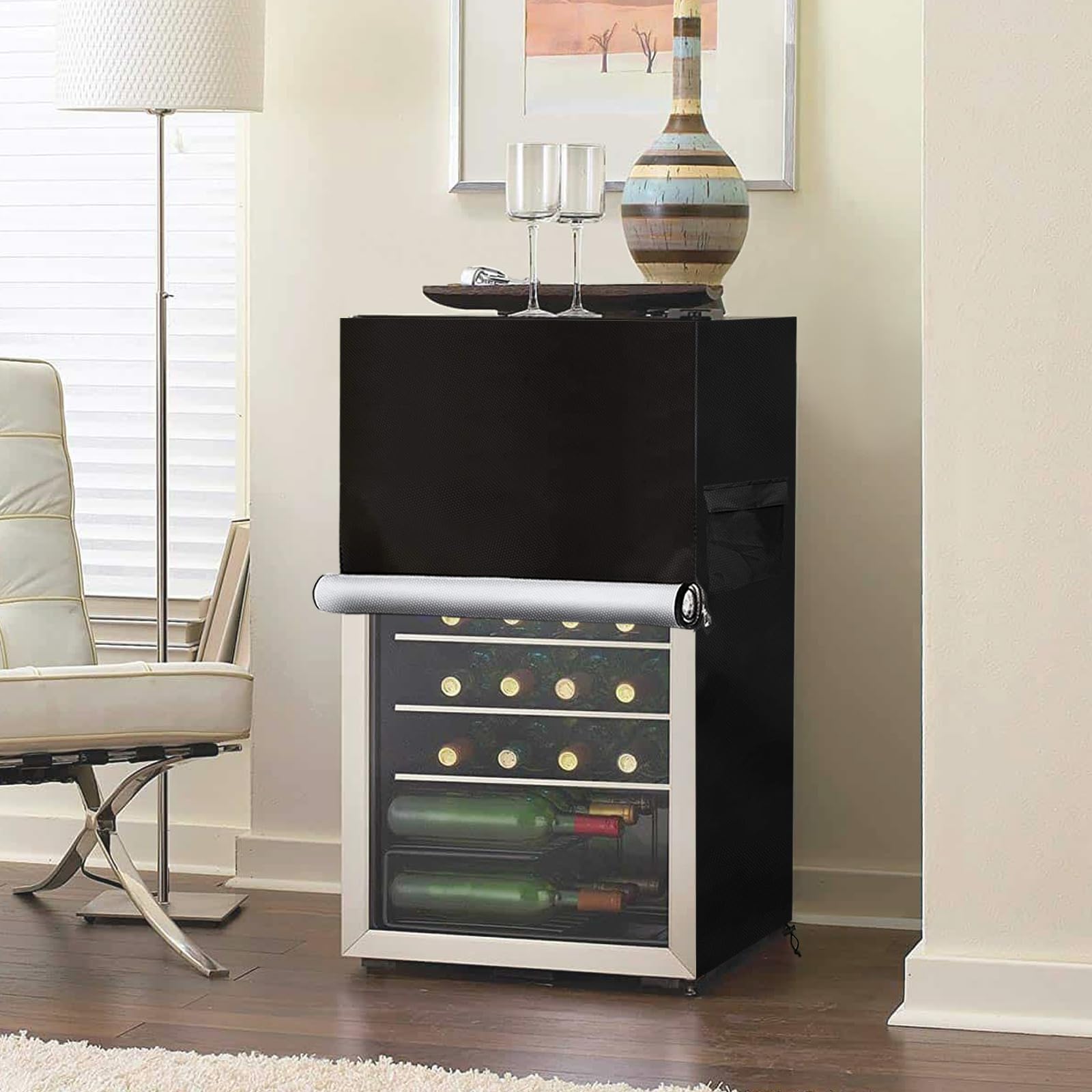 Bitubi Wine Cooler Refrigerator Cover,Outdoor Fridge Cover β Waterproof, Dustproof, Sun-Proof, 20" W x 20" D x 33" H. Suitable for most 32-36 Bottle Beer or Wine Mini Fridge (Black)