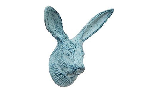 Rustic Dark Blue Whitewashed Cast Iron Decorative Rabbit Hook 5" - Rabbit Home