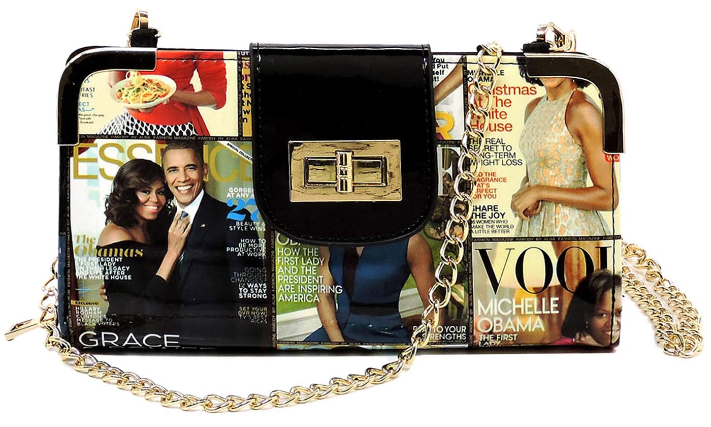 Glossy magazine cover collage cross body handbags purses clutches and wallets Michelle Obama bags (Wallet 5)