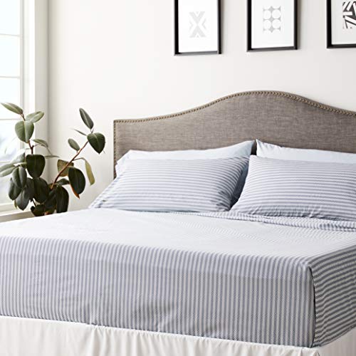 Lacoste 100% Cotton Percale Sheet Set, Herringbone Print, Vintage Indigo, King