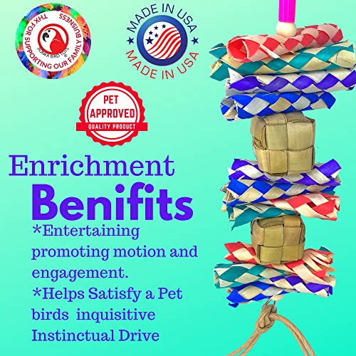 Bonka Bird Toys 3848 Duo Boxy Cube Small Medium Bird Toy Natural Palm Box Crunch Bamboo Treat Traps Forage Chew Cockatiel Parakeet Conure African Grey