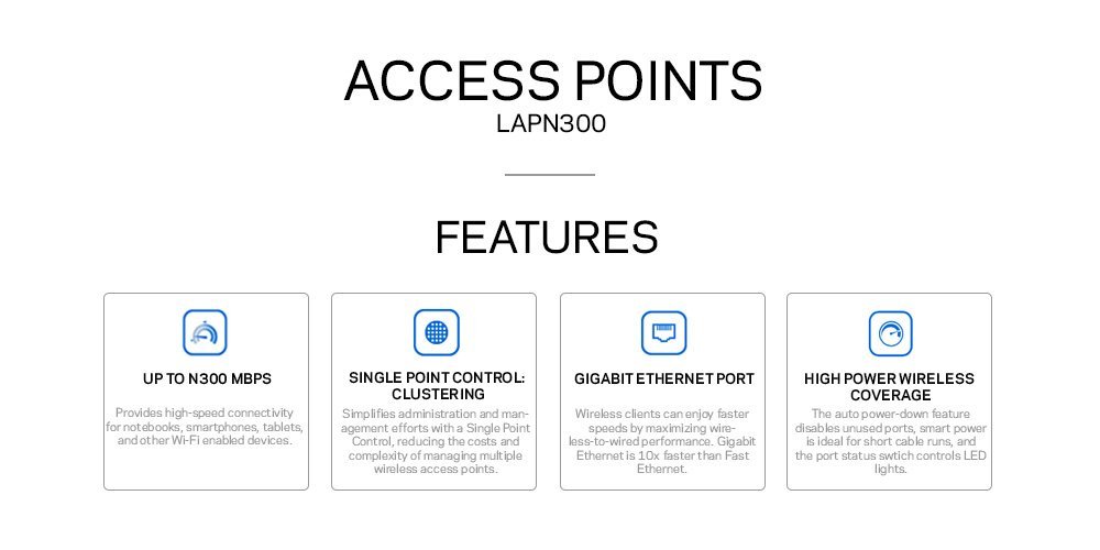 Linksys LAPN300: Wireless Business Access Point, Wi-Fi, Single Band 2.4 GHz N300, PoE, Range Extension via WDS and Workgroup Bridge (White)
