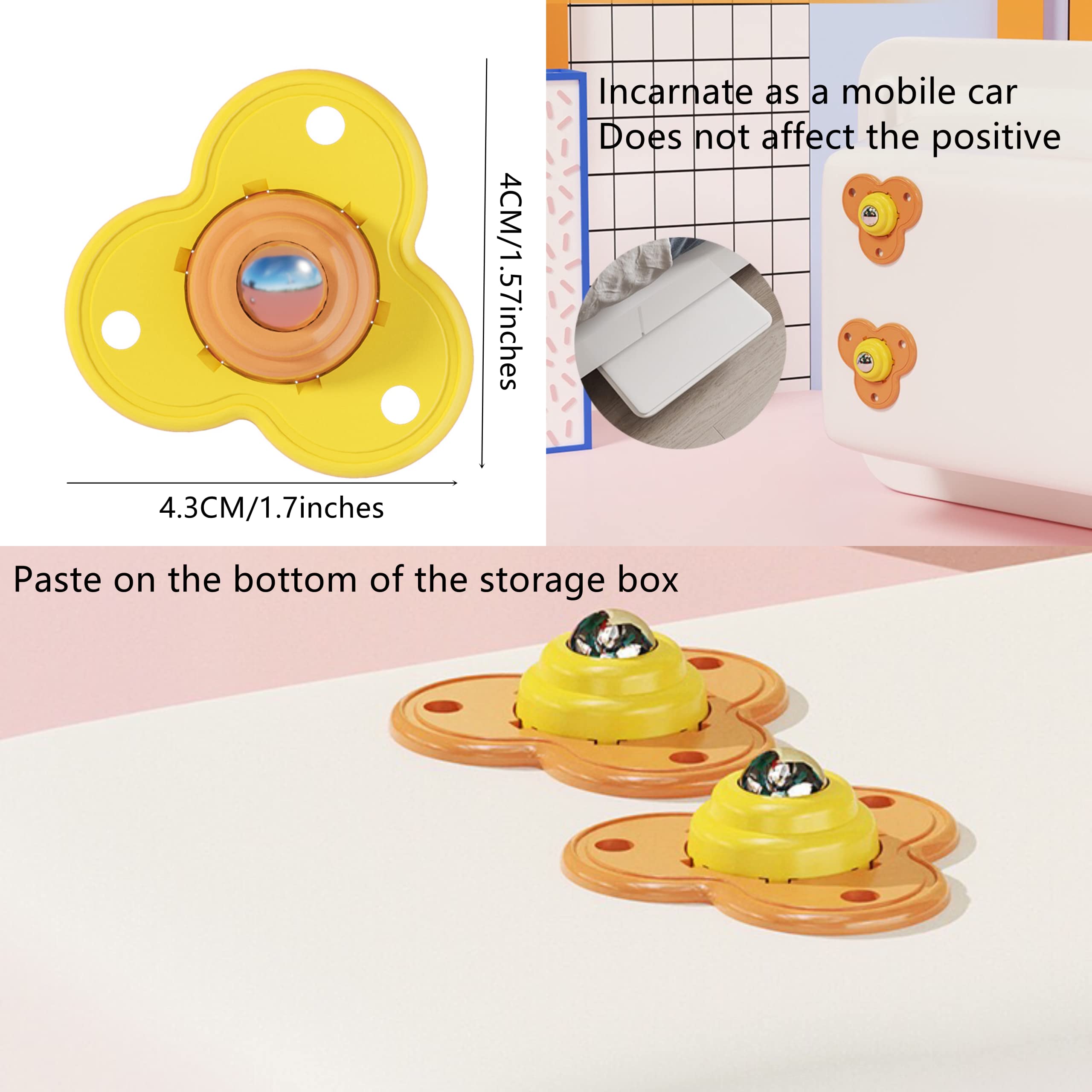 Yaroelrd 4 self-Adhesive casters, Mini Universal Wheels, Stainless Steel 360-degree Rotating Mobile Universal Wheels, Suitable for cabinets/Drawers/Trash cans/Storage Boxes (Yellow) (A-059)
