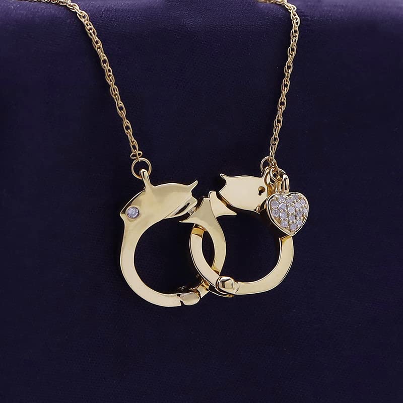 AFFY White Natural Diamond Accents Hand Cuff Pendant Necklace in 14k Yellow Gold Over Sterling Silver
