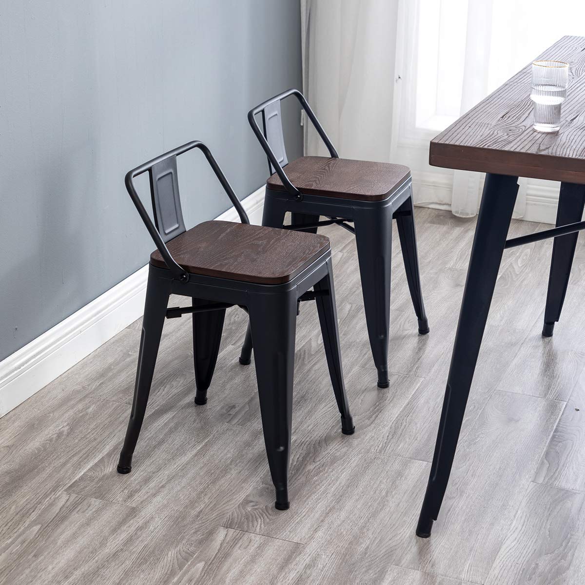Andeworld Metal Bar Stools 18 inch, Industrial Black Stools for Classroom Kitchen,Stackable Kids Short Stools Metal Dining Play Room Chairs Set of 4 (18 inch, Matte Black)
