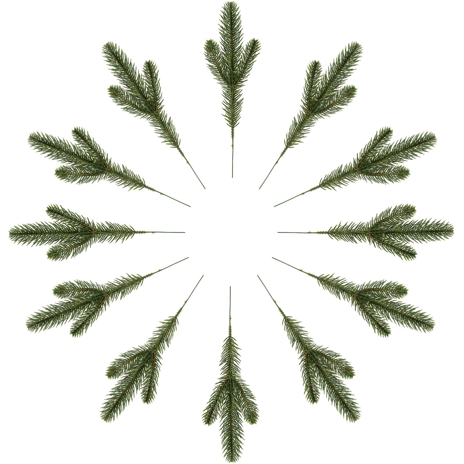 Hedume 50pcs Artificial Pine Branches, 11" x 4" and Features 3 Stems Greenery Xmas Pine Picks Pine Leaves Pine Twigs for Garland Wreath Christmas Embellishing and Home Garden Decoration