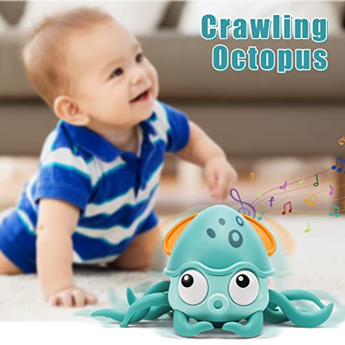 Growinlove Baby Crawling Toy Musical Interactive Crawling Octopus Toy with Music, LED Light Up and Automatically Avoid Obstacle, Moving Toy for Toddler Babies Boys Girls