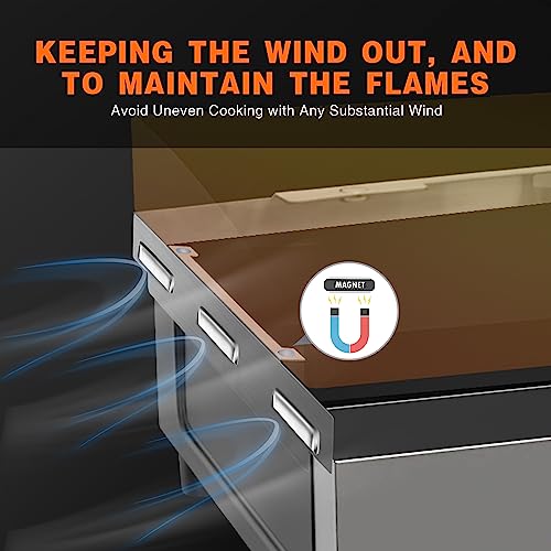Wind Guard for Blackstone 28 Inch Griddle, Blackstone Griddle Accessories for Outdoor Barbecue, Magnetic Stainless Steel Wind Screen, Compatible with Rear Grease Cup, Hood and Side Shelf, Silver