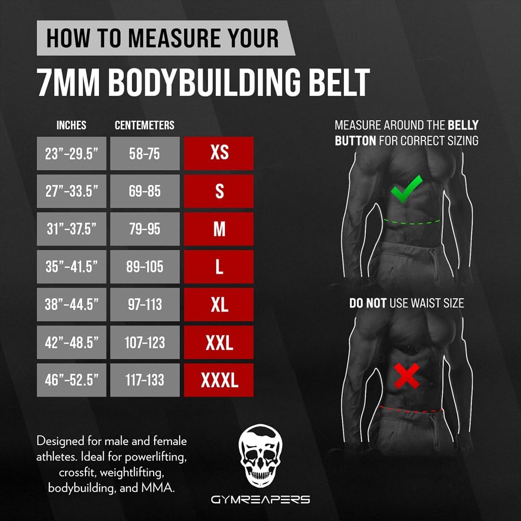 Gymreapers Weight Lifting Belt - 7MM Heavy Duty Pro Leather Belt with Adjustable Buckle - Stabilizing Lower Back Support 4 Inches Wide For Weightlifting, Bodybuilding, Cross Training (Black, Large)