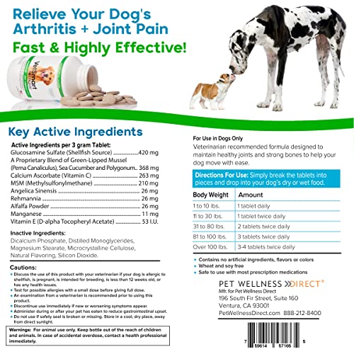 Joint Supplement for Dogs - Green Lipped Mussel, MSM + Glucosamine Formula - Helps to Restore Mobility, Relieve Arthritis & Hip Dysplasia Pain, Reduce Inflammation, No Artificial Flavors (Pack of 1)
