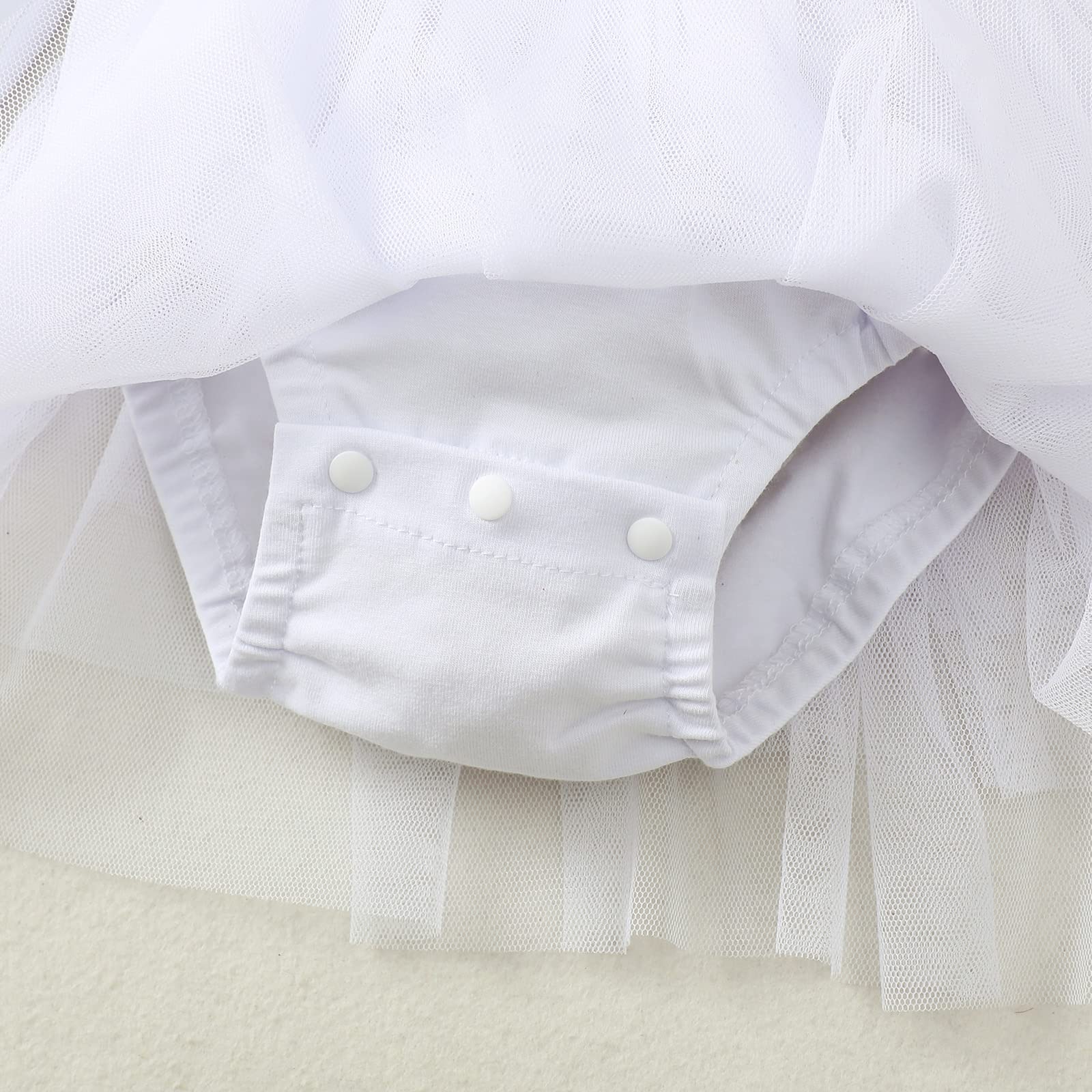 Baby Girl Clothes Infant Ruffle Sleeve Romper Dress Newborn Solid Tutu Skirt Sets Jumpsuit Headband Outfit (032B-White, 9-12 Months)