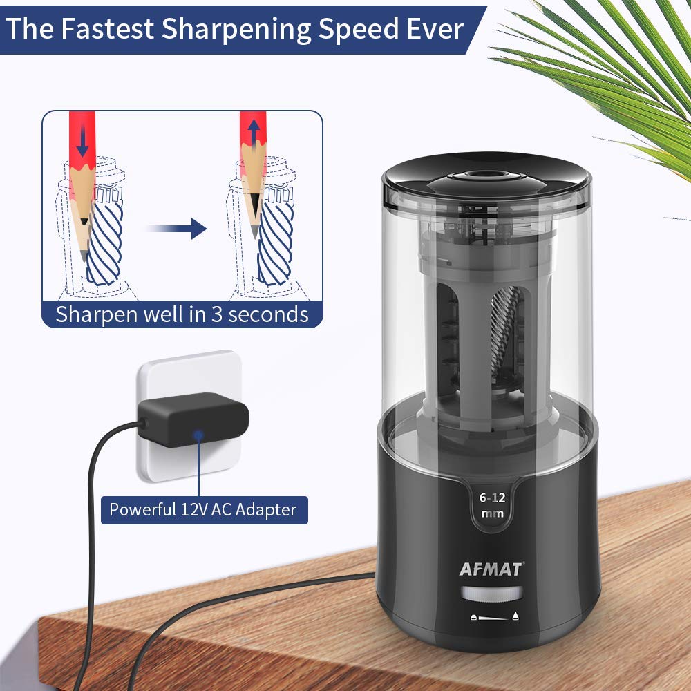 AFMAT Electric Pencil Sharpener, Auto Stop, Super Sharp & Fast, Electric Pencil Sharpener Plug in for 6-12mm No.2/Colored Pencils/Office/Home-Green