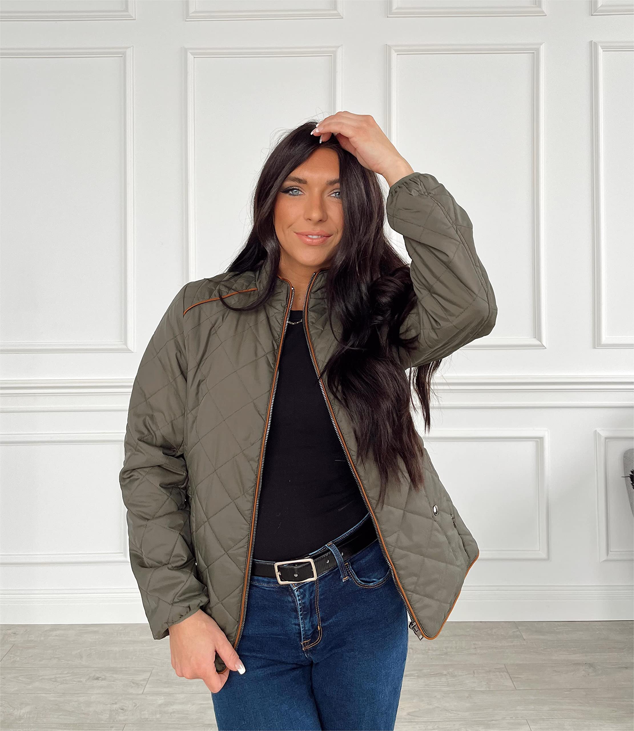 Anienaya Women's Lightweight Quilted Jacket Stand Collar Zip Warm Winter Coat Outwear w 2 Pockets