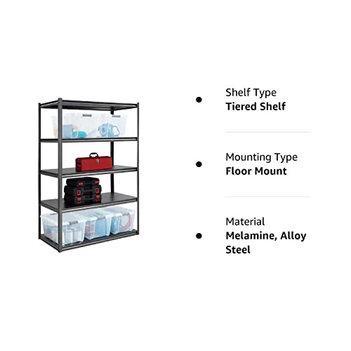 Whalen 5-Shelf Heavy Duty Steel Shelving Unit, 48" W x 24" D x 72" H, Black