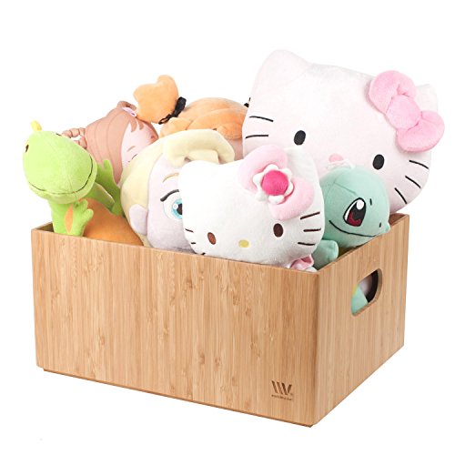 MobileVision Bamboo Storage Box, 14”x11”x 6.5”, Durable Bin w/Handles, Stackable - For Toys Bedding Clothes Baby Essentials Arts & Crafts Closet & Office Shelf