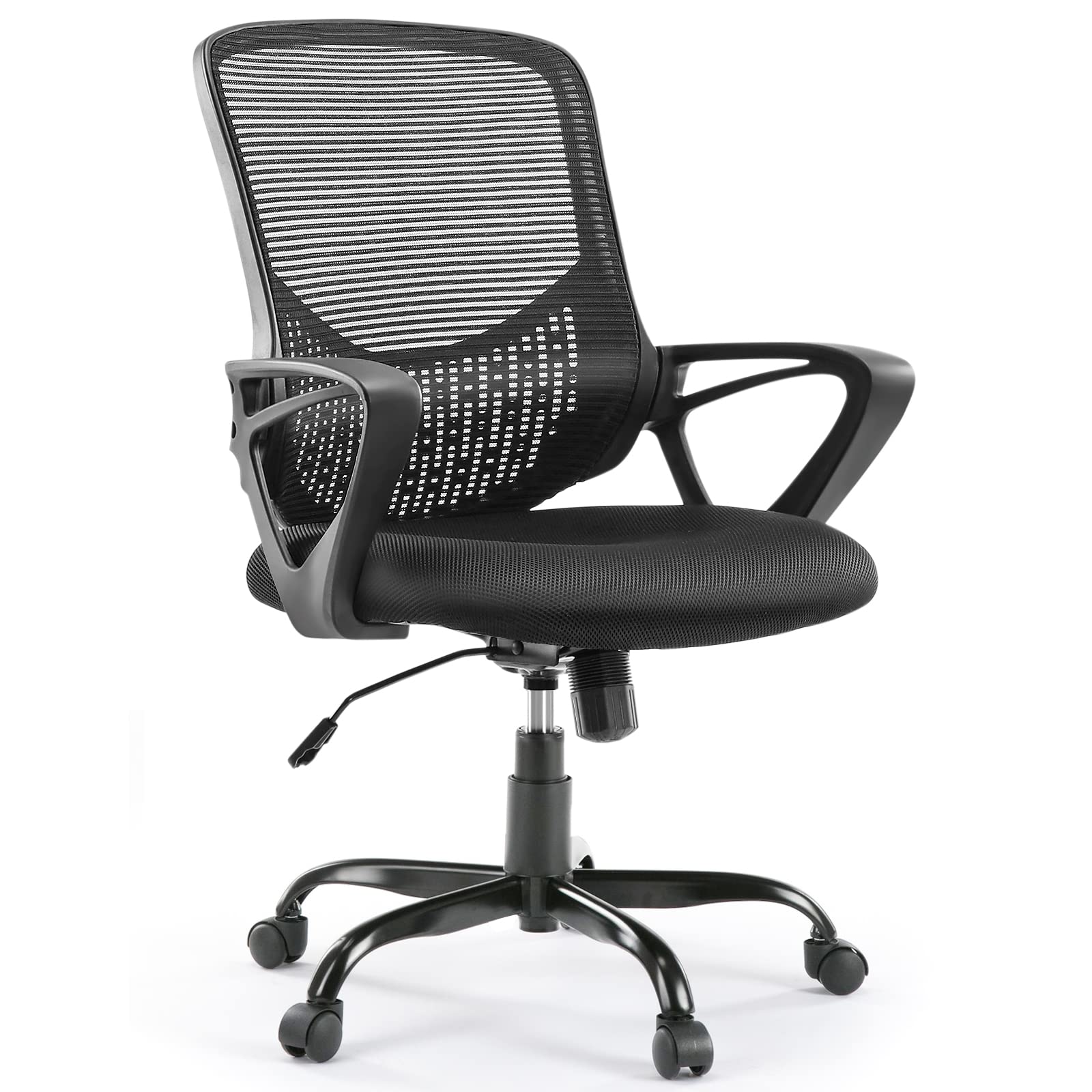 AFO Home Office Chair Mid Ergonomic Lumbar Support and Armrests, Adjustable Height, Breathable Mesh Back, 360 Degree Swirl, Rocking Mode, Black