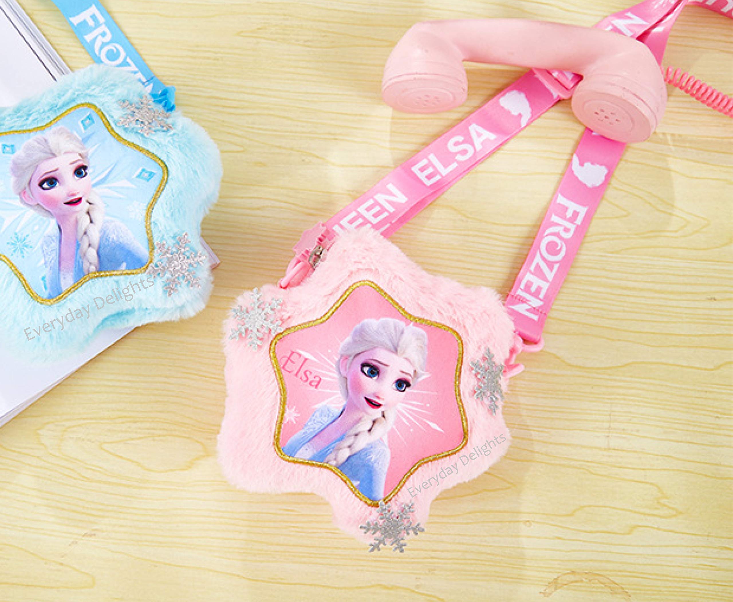 Frozen Elsa Plush Crossbody Shoulder Handbag in Snowflake Shape for Girls Kids Children – Pink