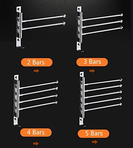MOCOFO Double Towel Rack Swivel Towel Bar SUS304 Bath Towel Holder RV Swing Out Stainless Steel Bathroom Hand 2 Bars Space Saving Organizer Folding Arm Hanger Holder Wall Mount Polished Finish