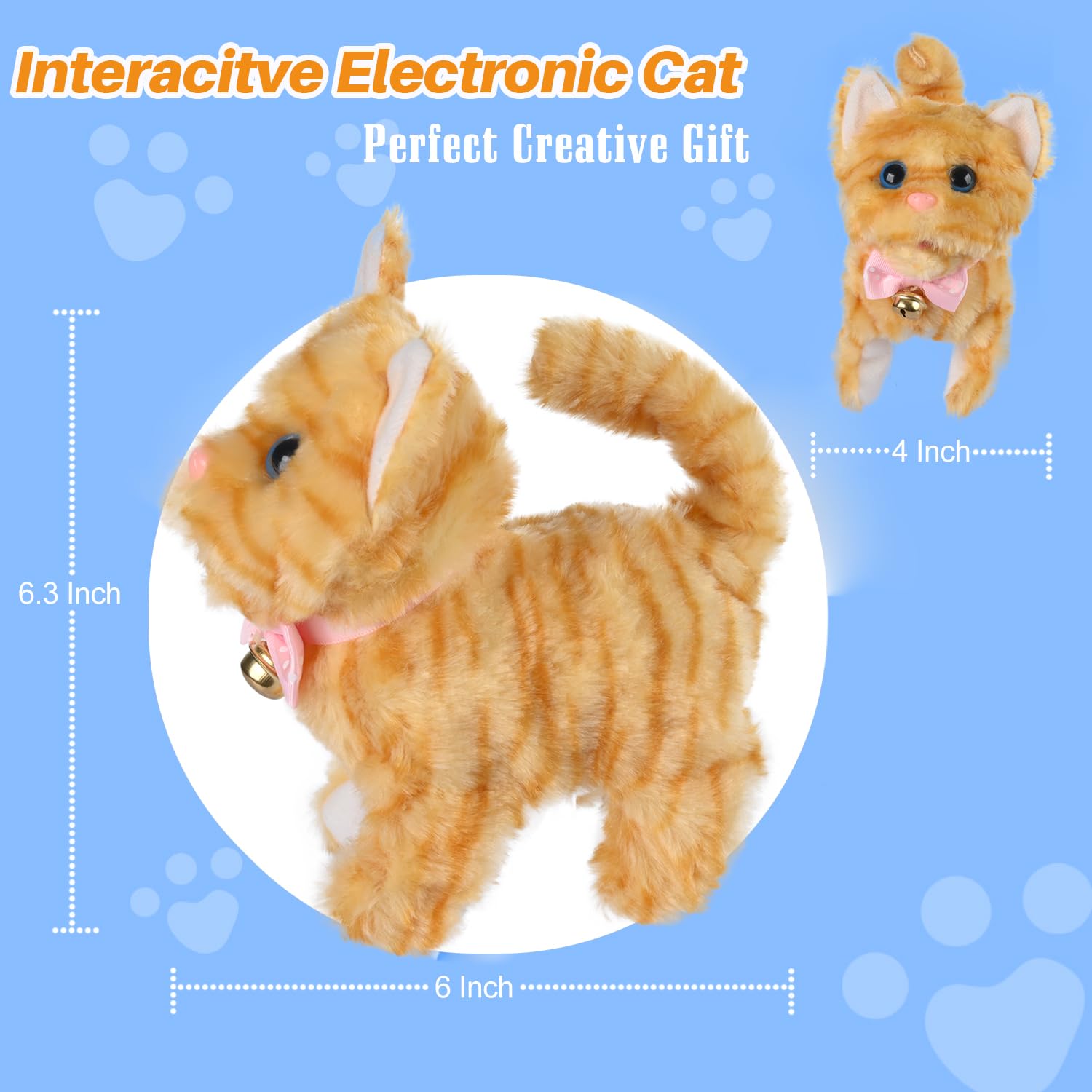 WorWoder Plush Electronic Interactive Cats That Move and Meow Waliking Lifelike Interactive Toy pet Stuffed Kitten for Girls Kids (Yellow Stripes)