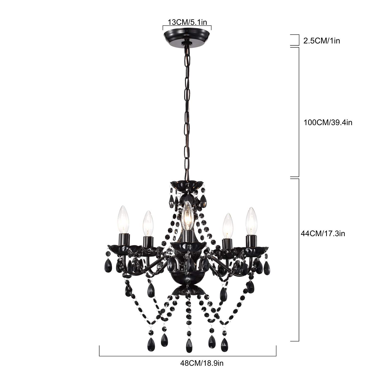Antique House Black Chandelier Light Fixture 5 Light Modern Crystal Chandelier for Bedrooms Dining Room Acrylic Chandelier