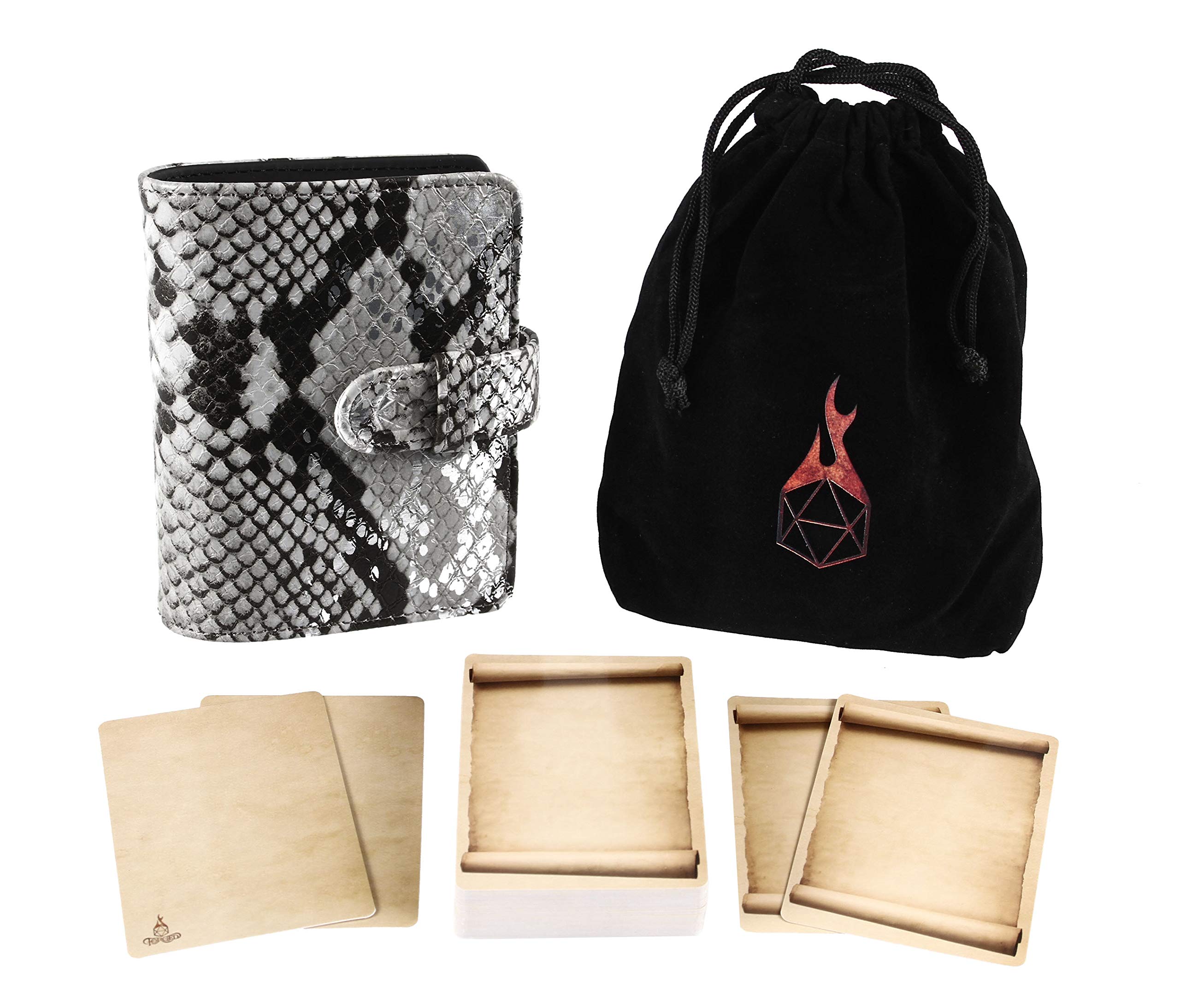 Forged Dice Co. Spellbook of Incantations (Mystical Dragon Skin Edition) Spellbook Card Holder & Pack of Dry Erase Cards with Velvet Storage Bag - Storage for D&D Spell Book Monster Magic Item Cards