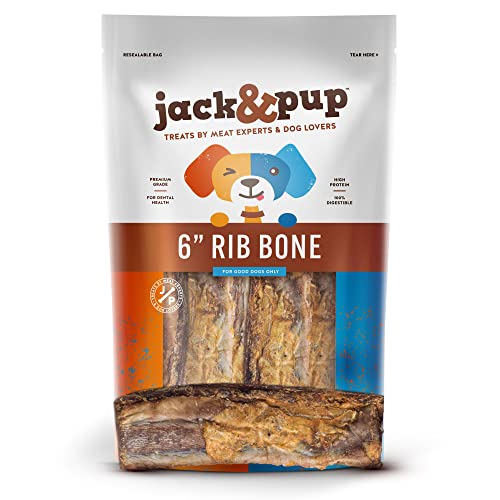 Jack&Pup Premium Grade Roasted Beef Ribs Dog Bone Treats – 6” Long All Natural Gourmet Dog Treat Chews – Savory Smoked Beef Flavor (8-Piece Pack)