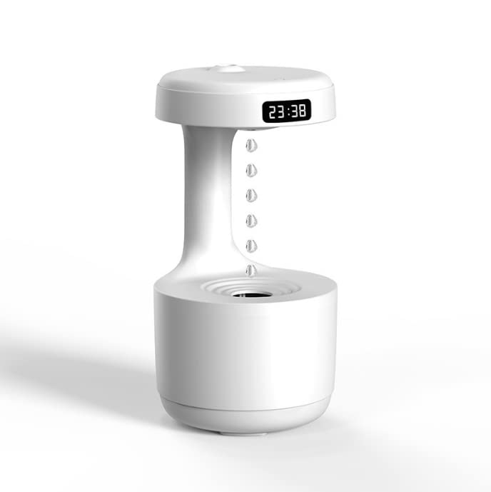 Anti Gravity Ultrasonic Humidifier, 2023 Upgrade Cool Mist Desktop Humidifier, Quiet Diffuser with LED Clock Display, Auto Shutdown Power-Off Protection for Kids Friend Lover Gift Bedroom Home(White)