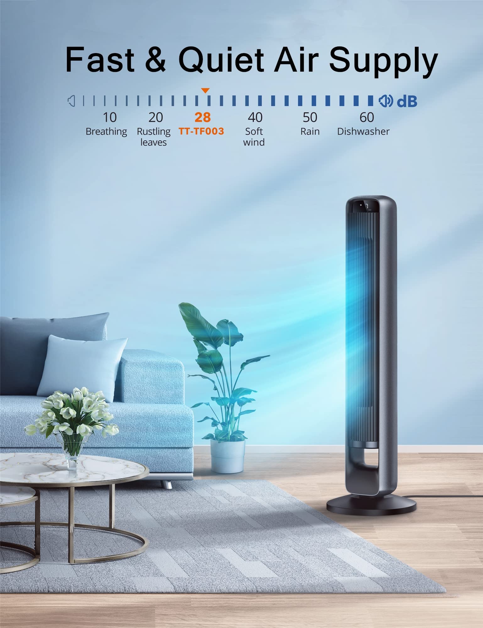 Delvit Tower Fan,90° Oscillating Fan with 12 Speeds, 4 Modes, Night Light, 12H Timer, LED Display,28db Quiet Portable Bladeless Fan Remote control for Bedroom, Living Room & Office