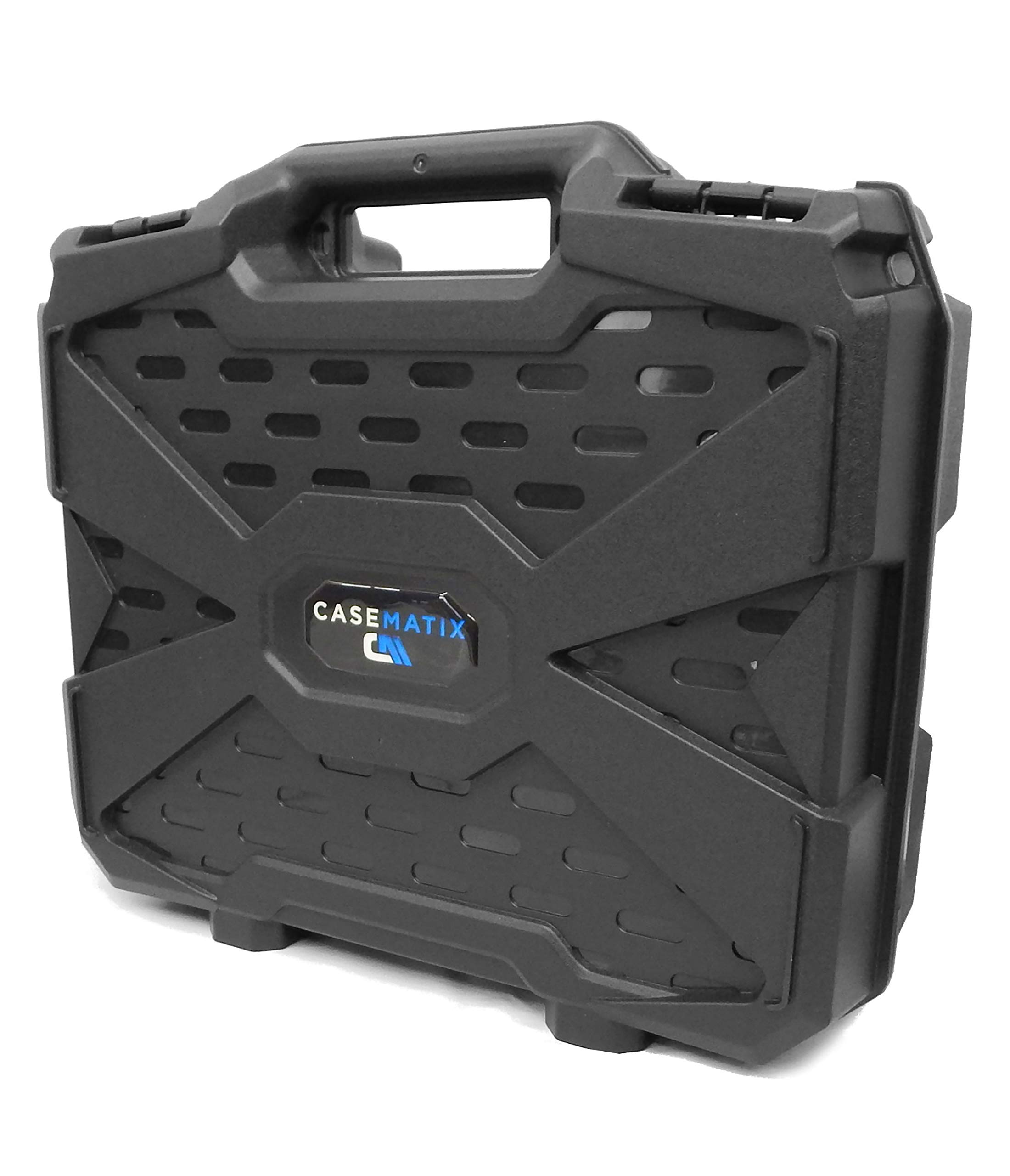CASEMATIX 17 inch Mobile Podcast Station Travel Case Fits Mixers, Microphones, Laptops and Cables with Dual Customizable Foam Layers - Case Only with Blue Foam