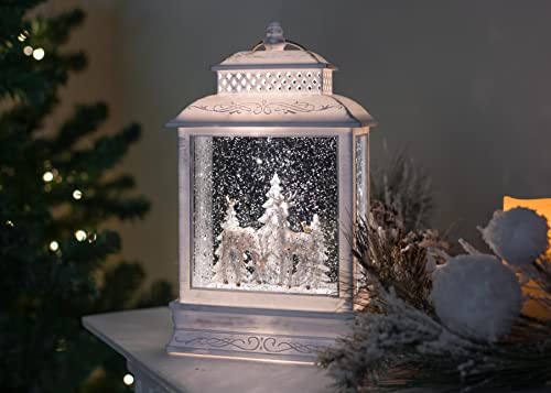 DEMDACO Cozy White Deer 11 x 6.5 Resin Musical Snow Globe Lantern Plays Christmas Music