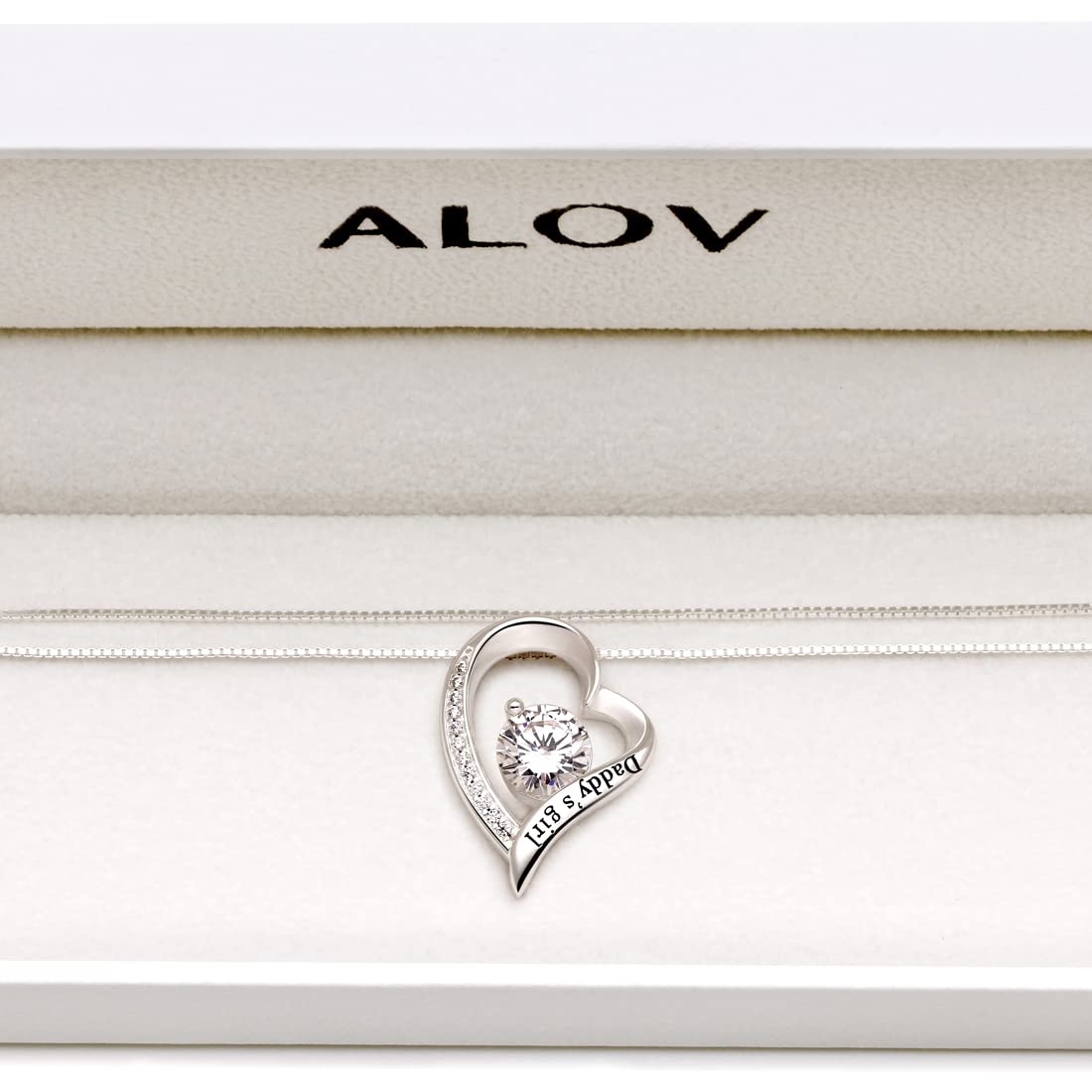ALOV Jewelry Sterling Silver "Daddy's girl" Love Heart Cubic Zirconia Pendant Necklace