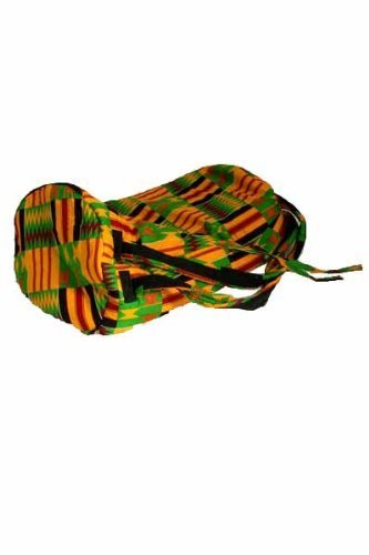 African Kente Print Djembe Bag - Backpack style case fits 12.5" x 22" djembe drums - Zip top opening
