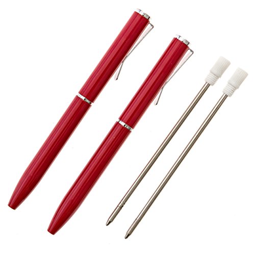 NarwhalCo Set of 2 Red Small Pens (3.35") with Black Ink for Pocket, Wallet, Planner, Purse or Passport