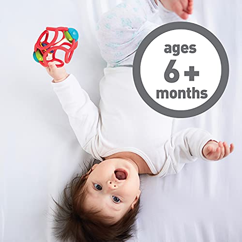 OgoBolli Rattle & Teether Toy for Babies - Tactile Sensory Ball - Stretchy, Soft Non-Toxic Silicone - Ages 6 Months and up - Purple