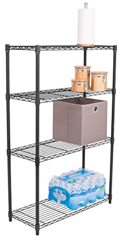 Internet's Best 4-Tier Wire Shelving - Flat Black - Heavy Duty Shelf - Wide Adjustable Rack Unit - Kitchen Storage
