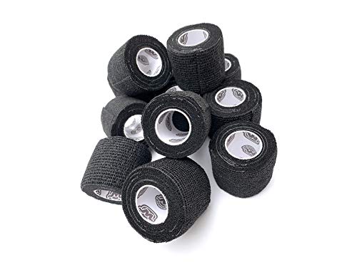 WildCow 2" Black Vet Wrap Tape Bulk, 12 Pack Cohesive Bandage Wraps, Self Adherent Grip Rolls - Solid Colors