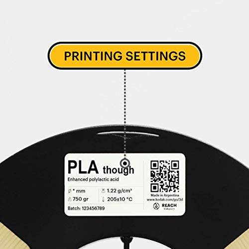 KODAK Tough PLA Pro 3D printer filament BLACK color, +/- 0.03 mm, 750g (1.6lbs) Spool, 1.75 mm. Lowest moisture premium filament in Vacuum Sealed Aluminum Ziploc bag. Fit Most FDM Printers