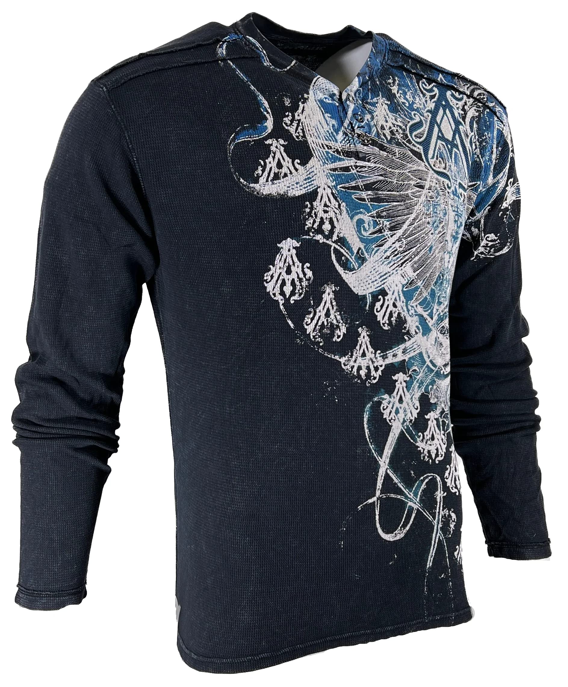 Archaic by Affliction Men's Thermal Shirt Woodcuts Black L