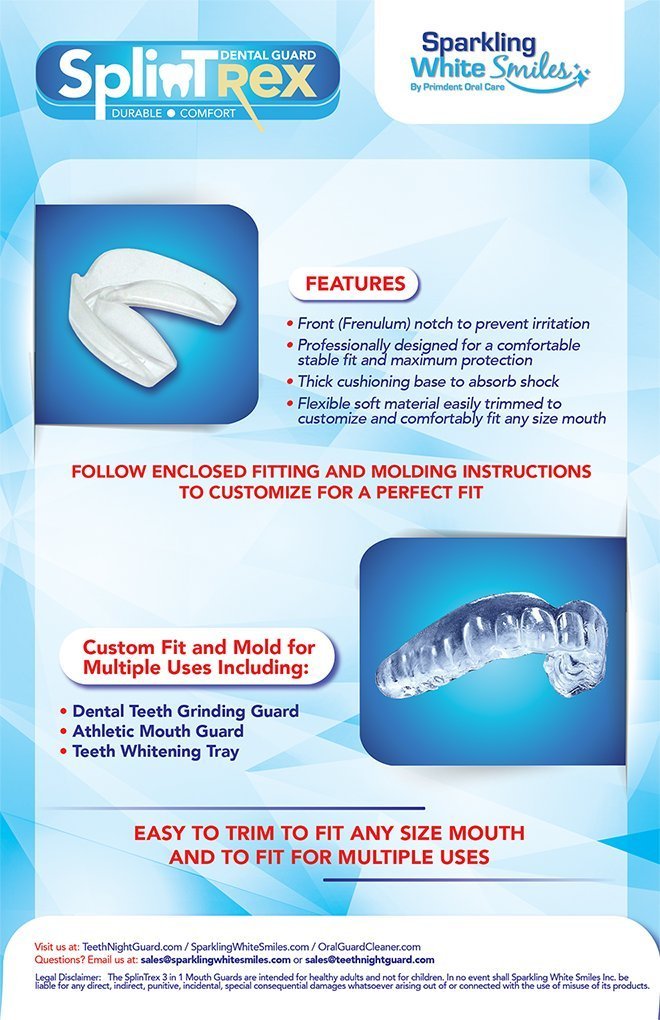 SplinTrex Multi Use Teeth Mouth Guards - 4 Pack - BPA Free - Teeth Grinding Dental Night Guard, Athletic Mouth Guard, Teeth Whitening Tray - Includes 4 Customizable Mouth Guards and Storage Case