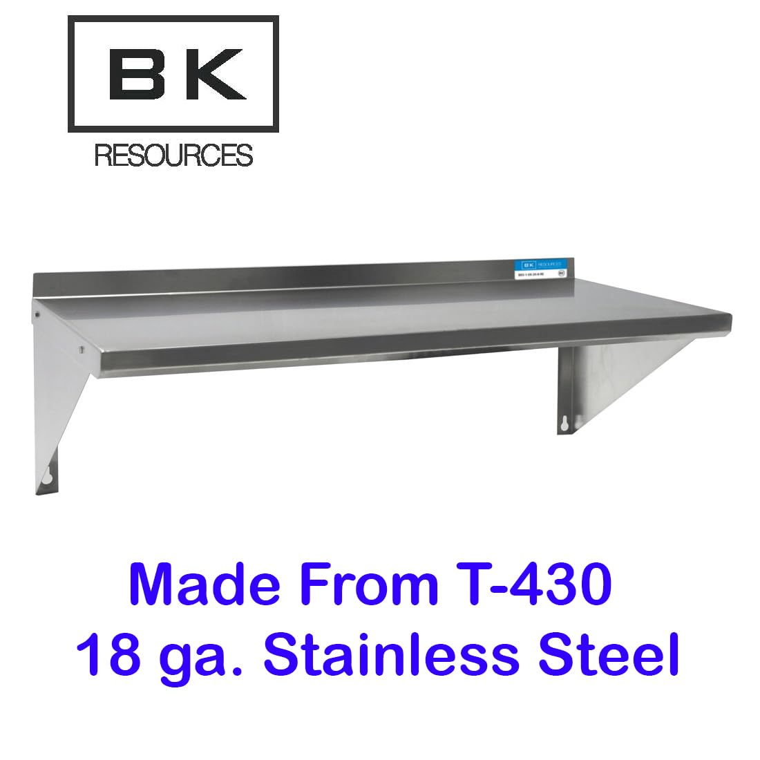 BK Resources Stainless Steel Wall Shelf, 16"x 32", 18 Gauge T-430 Steel, NSF Commercial Kitchen Food Service Use, 1.5" Backsplash, Angle Supports, BKWSE-1632