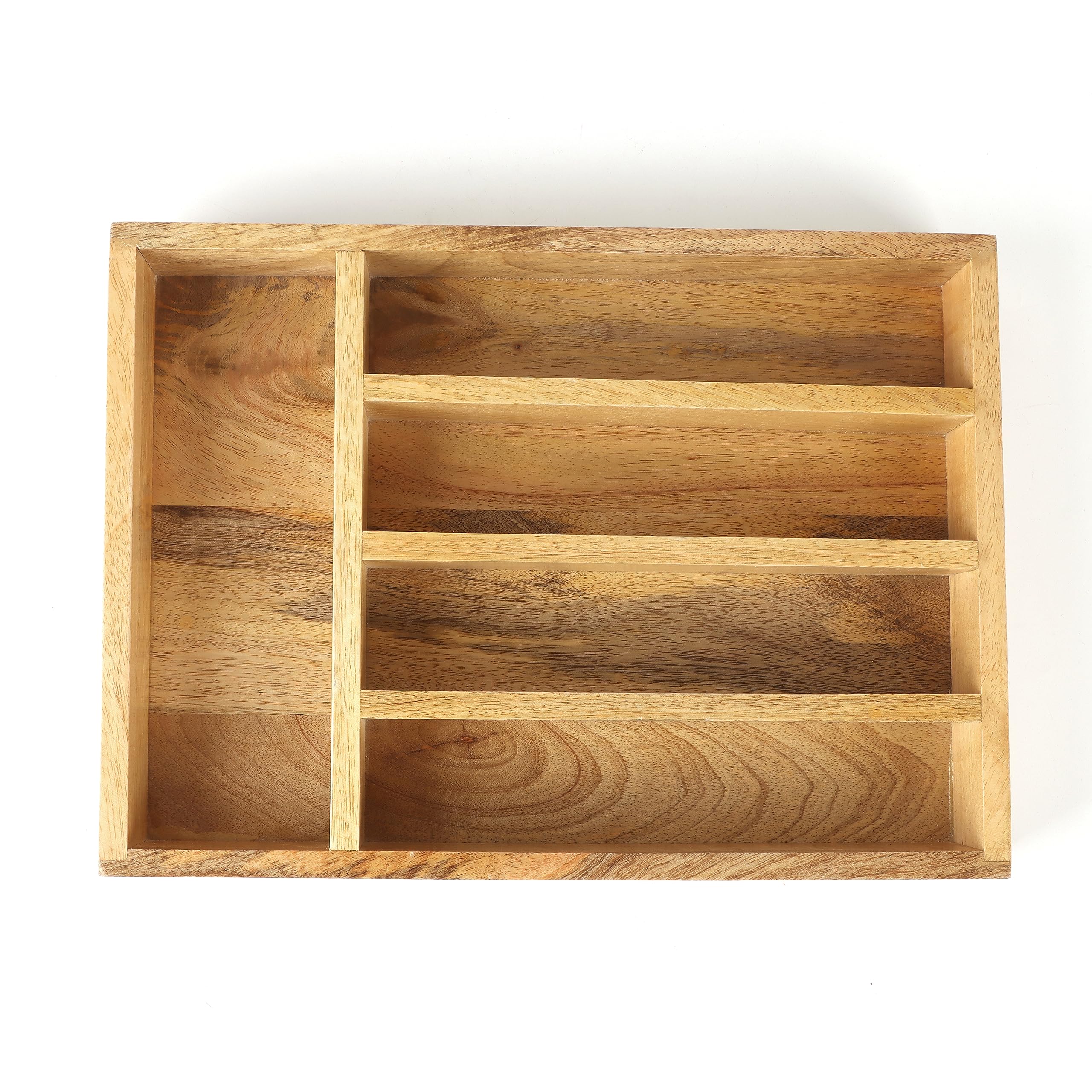 Alpha Living Home Utensil Organizer for Kitchen Drawers, 5 Compartments Utensil Drawer Organizer, Wooden Silverware Tray for Drawer, Cutlery Organizer in Drawer