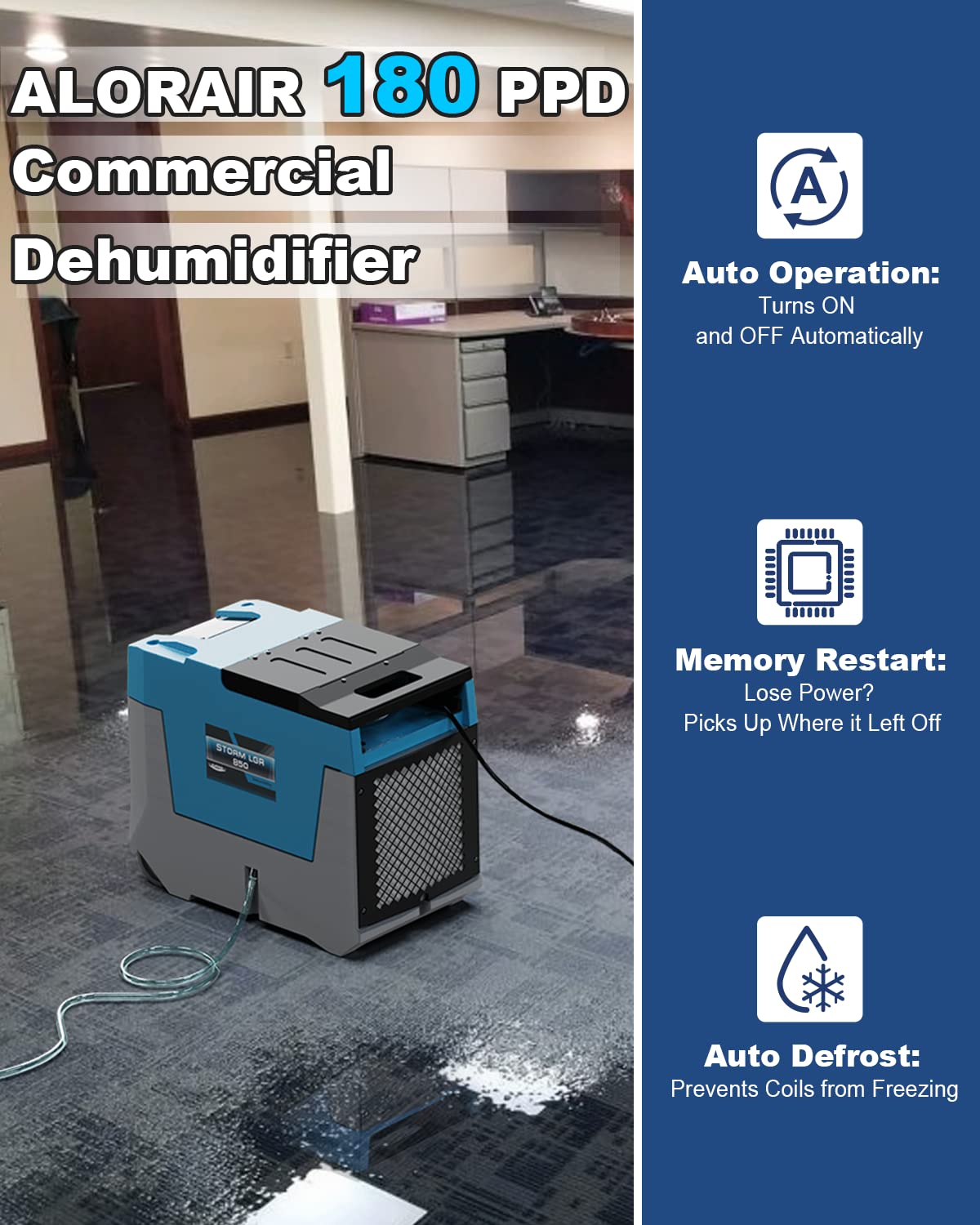 AlorAir 180 PPD Commercial Dehumidifier with Pump, 28 Gallons Heavy Duty Industrial Dehumidifiers Water Damage Restoration Dehumidifiers, Compact Design, for Homes Basements, Garages, and Crawl Space