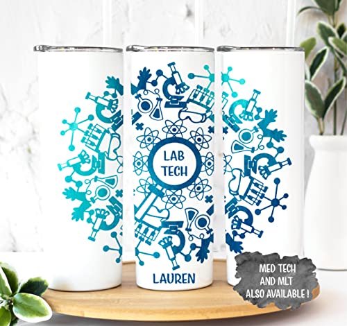 AVITO 20 oz Personalized Lab Tech Personalized Tumbler, Gift, Personalized Lab Tech Tumbler, Laboratory Technician Gift, Microscope, Med Tech, Stainless Steel, Vacuum Insulated