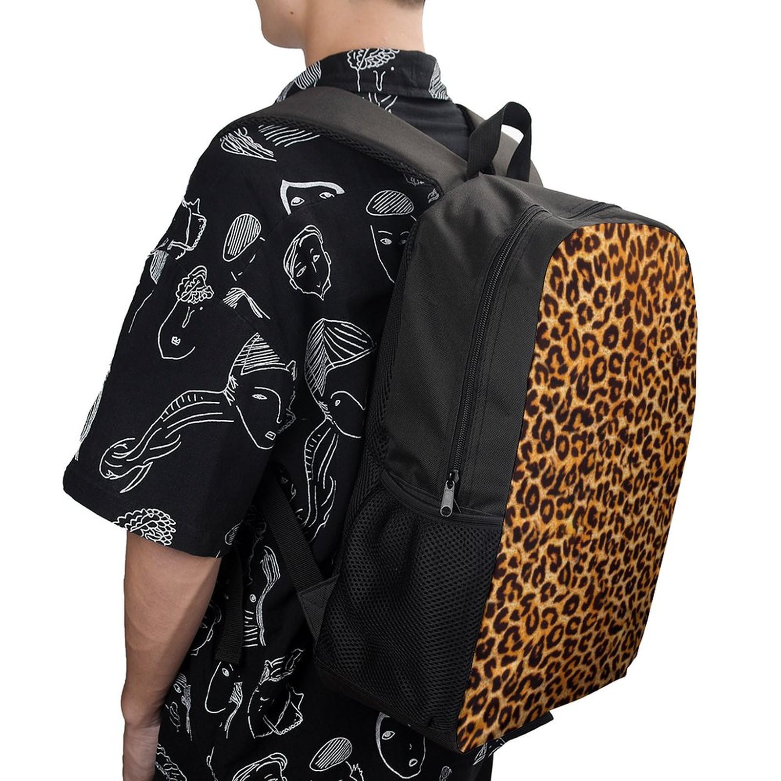Animal Leopard Print Travel Backpack Casual 17 Inch Large Daypack Shoulder Bag with Adjustable Shoulder Straps
