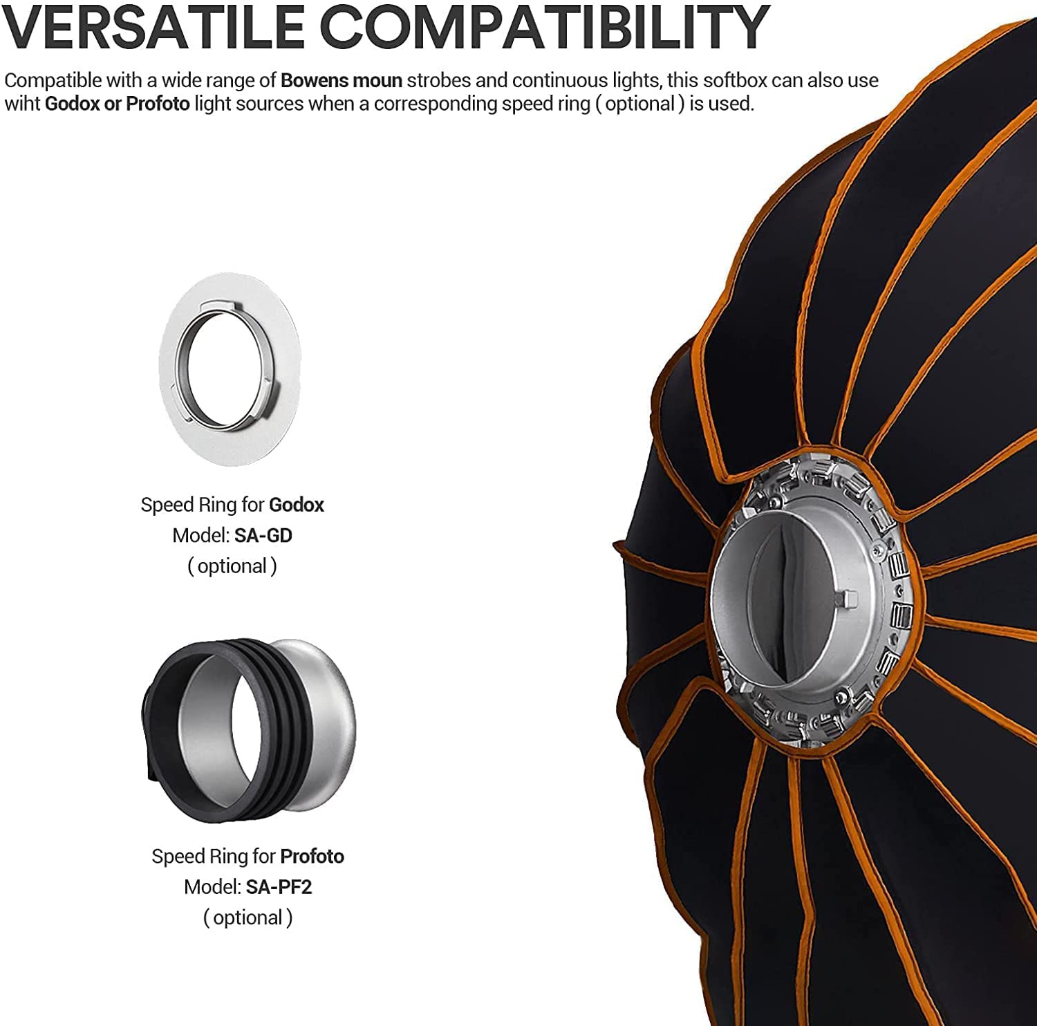 Godox QR-P70 27.5 Inch Parabolic Softbox Bowens Mount, Quick-Setup Quick-Folding, with Front & Inner Diffuser and Carrying Bag for Godox SL60W VL150 UL150 SL150II SZ150 and Other Bowen Mount Lights…